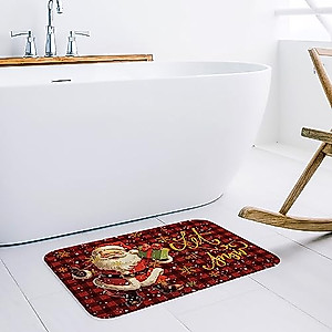 Christmas Santa Claus 1 Piece Water Absorbent Door Mat Anti-Skid Memory Foam Cushioned Rug Comfort Standing Floor Mat for Office Home Bathroom Kitchen 16x24 Inch Snowflakes Red Buffalo Plaid