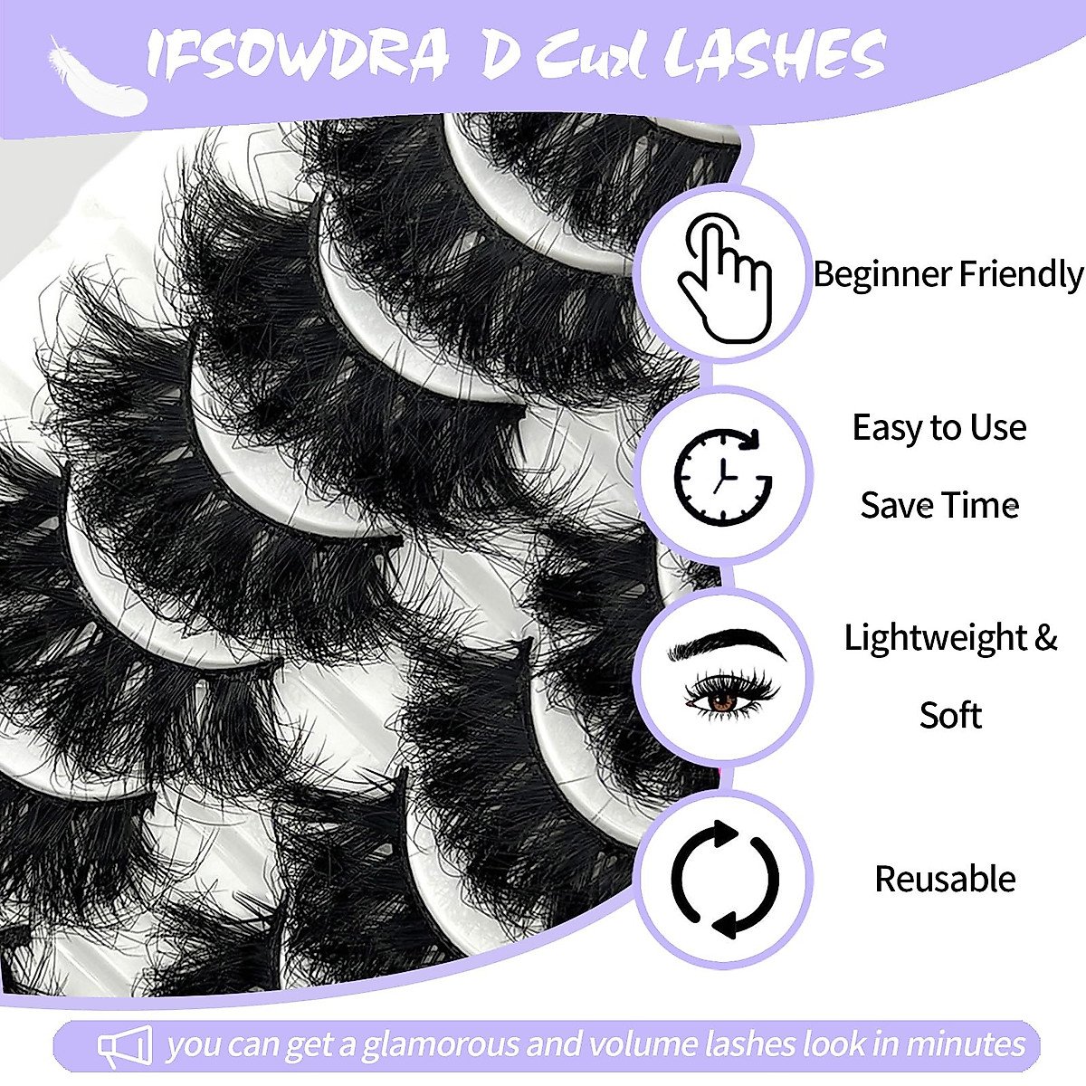 IFSOWDRA Dramatic Lashes Mink 8D Volume Curly Fake Lashes Wispy Full 20mm/25mm Mink Lashes Long 20 Pairs False Eyelashes D Curl Strip Lashes Pack