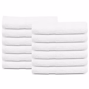 GOLD TEXTILES 12 Pcs New White (20x40 Inches) Cotton Blend Terry Bath Towels Salon/Gym Towels Light Weight Fast Drying