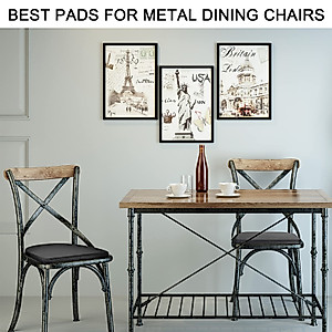 BUYUE 14" Metal Chair Cushions with Magnetic Set of 4, Luxury PU Leather Waterproof Anti-Slip Seat Pads for Kitchen Cafe Dining Bistro Stackable Chairs (U-Shape, Black, 4)