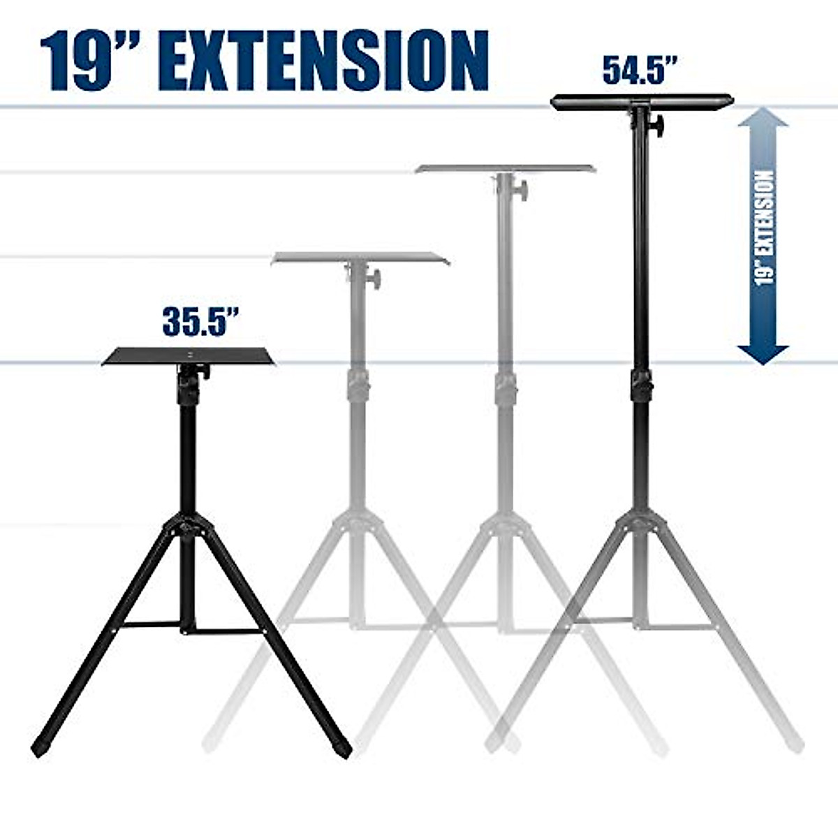 Mount-It! Tripod Projector Stand, Adjustable DJ Laptop Stand with Height and Tilt Adjustment, Portable Laptop Projector Table with Steel Tripod Base and Tray, Black