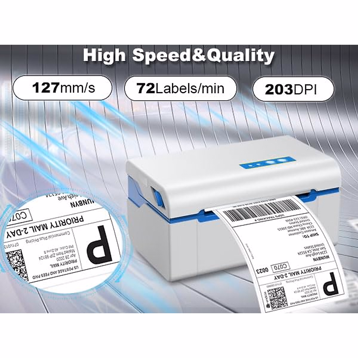 TEROW Printer 2024D Thermal Label Printer 4x6 Shipping Label Printer with 127mm/s High-Speed Printing and Auto Label Detection