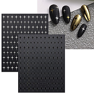 JMEOWIO 12 Sheets Colorful Star Nail Art Stickers Decals Self-Adhesive Pegatinas Uñas Silver Nail Supplies Nail Art Design Decoration Accessories