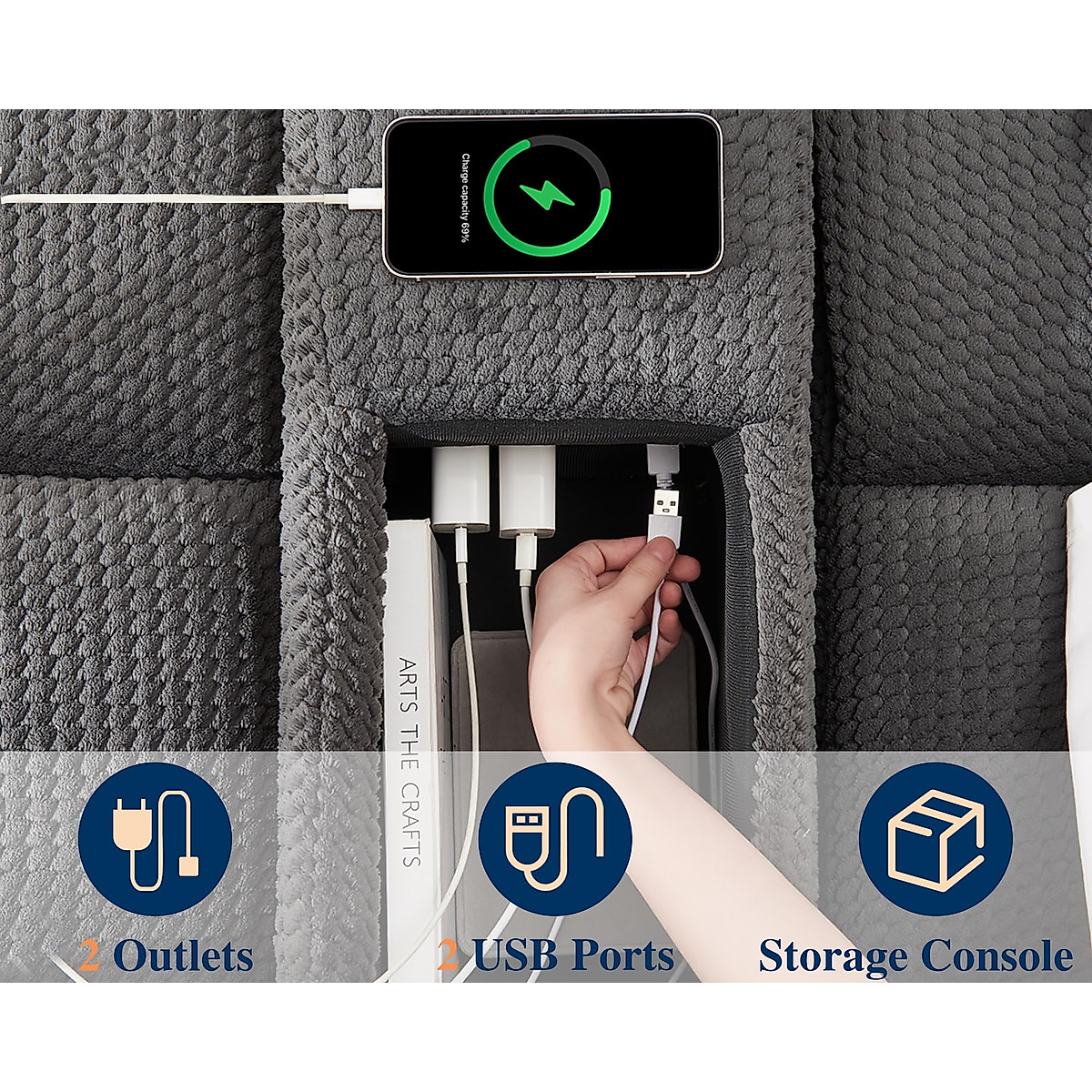 Jocisland Recliner Couch, Recliner Loveseat with Cup Holders, Console with Charging Socket, Comfy Reclining with Dual Wingback for Living Room(Grey)