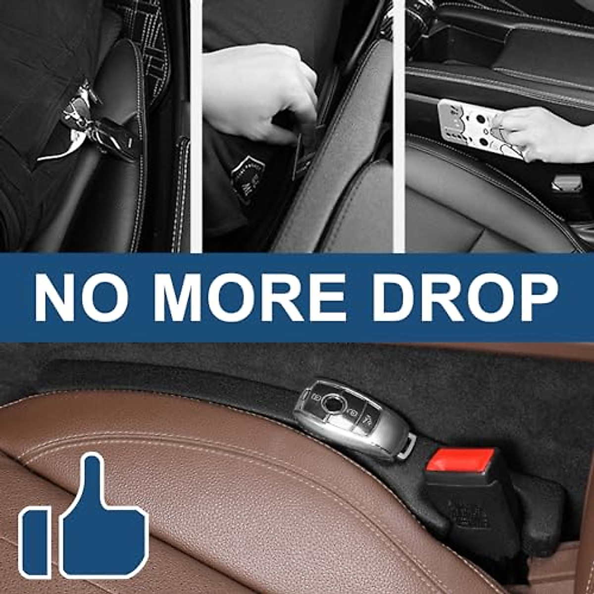 CHORHA 2 Pack Car Seat Gap Filler PU Leather Universal Fit Orgaziner for Car SUV Truck to Fill The Gap Between Seat and Console Stop Cellphone Wallet Keys Coins from Dropping Black (Black)