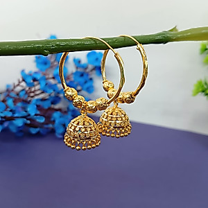 Efulgenz Gold Tone Jhumka Jhumki Hoop Earrings Indian Earrings for Women Traditional Bollywood Jhumka Jhumki Dangle Earrings Set for Women Indian Jewelry for Women Earrings