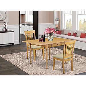 HomeStock Retro Renaissance 3 Pieces Dinette Set - Strong Two 9-Inch Drop Down Leaves Solid Wood Dining Room Table and 2 Linen Fabic Seat Kitchen Dining Chairs, Oak Finish