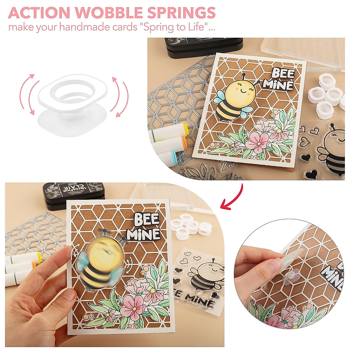 BAOFALI 240Pcs/Set Mini Action Wobbles,Self-Adhesive Springs,Small Wobblers Movers for for Card Making DIY Scrapbooking Arts Projects Handmade Crafts Scrapbooking Embellishments