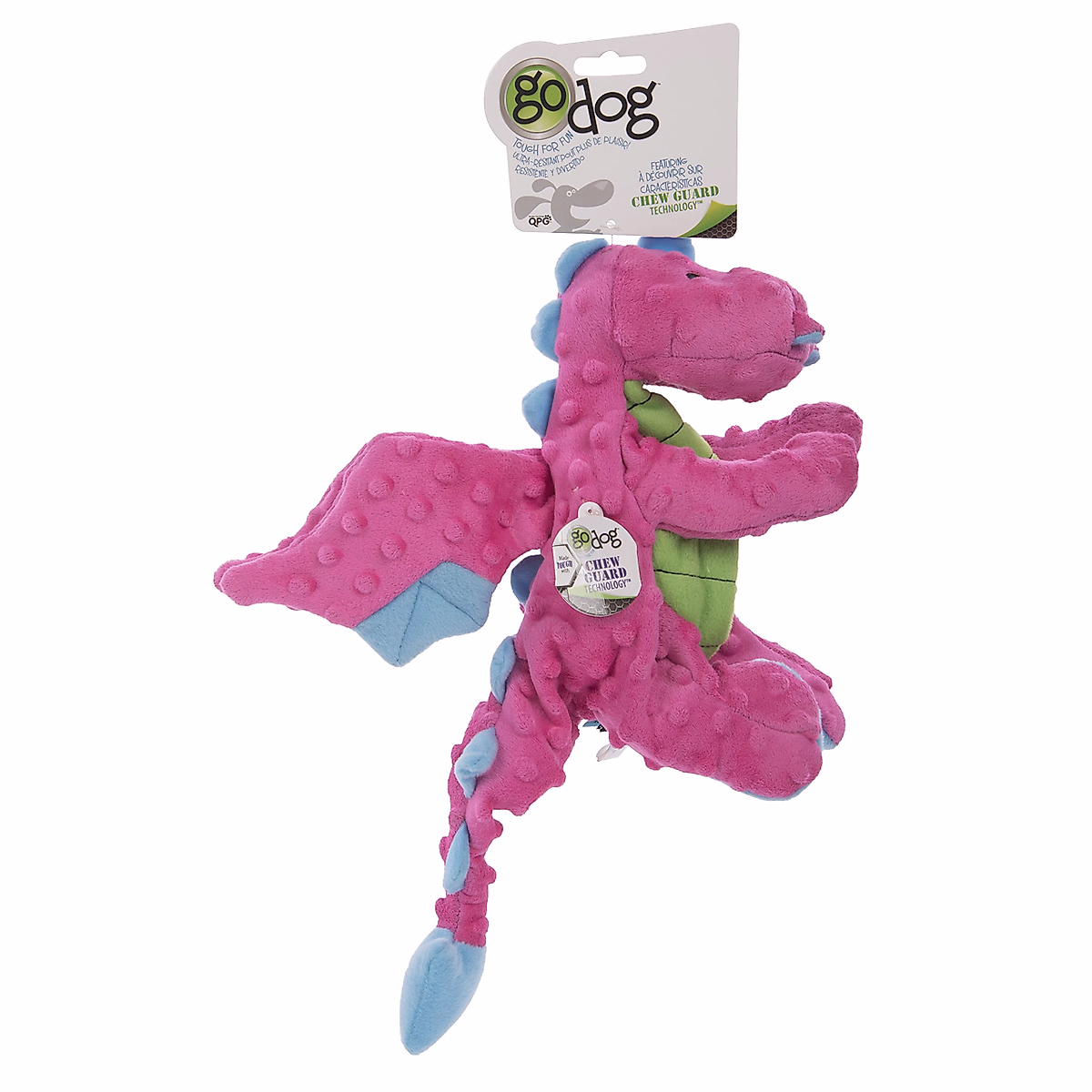 goDog Bubble Plush Dragons Squeaky Dog Toy, Chew Guard Technology - Pink, Large