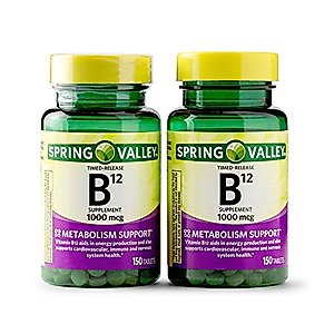 Spring Valley Vitamin B12 Timed Release Tablets, 1000 mcg, 150 Count (Pack of 2, 300 Count Total) (150 Count (Pack of 2))