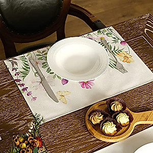 ARKENY Spring Summer Flower Butterfly Placemats 12x18 Inches Set of 4,Seasonal Burlap Farmhouse Indoor Kitchen Dining Table Decoration for Home Party