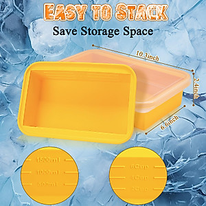 Maxcheck 2 Pcs Large Ice Block Molds 6 Cup Silicone Ice Cube Tray Freezer Containers Molds with Lids and Measurement Lines Silicone Food Storage for Freezing Soup, Stews, Dips or Sauces(Orange)