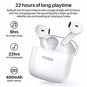 TOZO A3 2023 Upgraded Wireless Earbuds Bluetooth 5.3 Half in-Ear Lightweight Headsets with Digital Call Noise Reduction, Reset Button Hall Detection,Premium Sound with Long Endurance