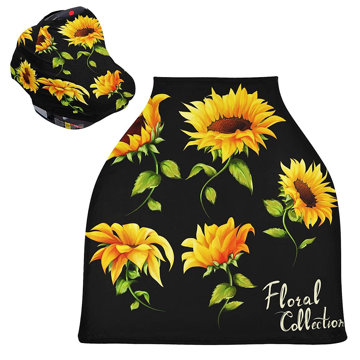 Nursing Cover Breastfeeding Scarf Sunflowers Floral Black- Baby Car Seat Covers, Stroller Cover, Carseat Canopy (r)