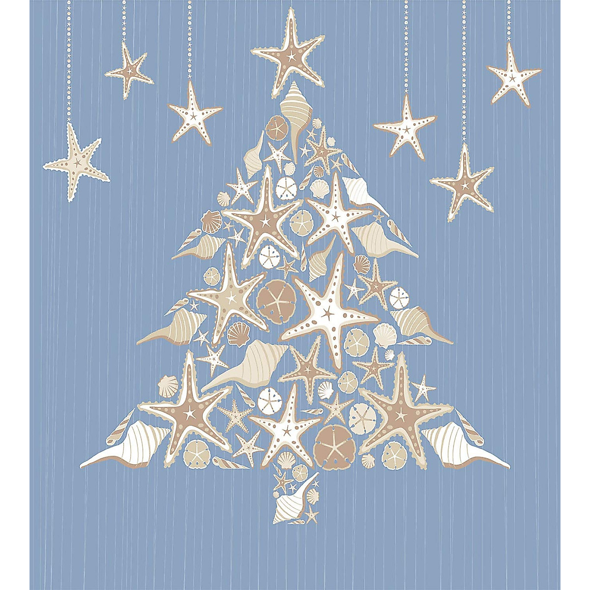 Ambesonne Christmas Duvet Cover Set, Nautical Elements Sea Life Theme with Noel Tree Winter Season, Decorative 3 Piece Bedding Set with 2 Pillow Shams, Queen Size, Beige Cream