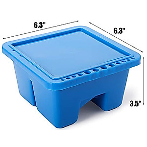 Yesland 3 Pack Artist Brush Basin, 12 Hole Blue Multi-Function Plastic Brush Washer with Lid and Brush Holder, 6.3 x 6.3 x 3.5 Inches Three Compartment Brush Tub for Acrylic and Watercolor Painting