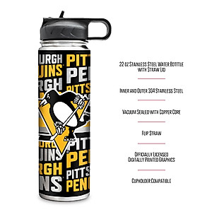 Rico Industries NHL Hockey Pittsburgh Penguins 22oz Stainless Steel Tumbler with Lid - Great For Coffee, Tea, Water or Cocktails