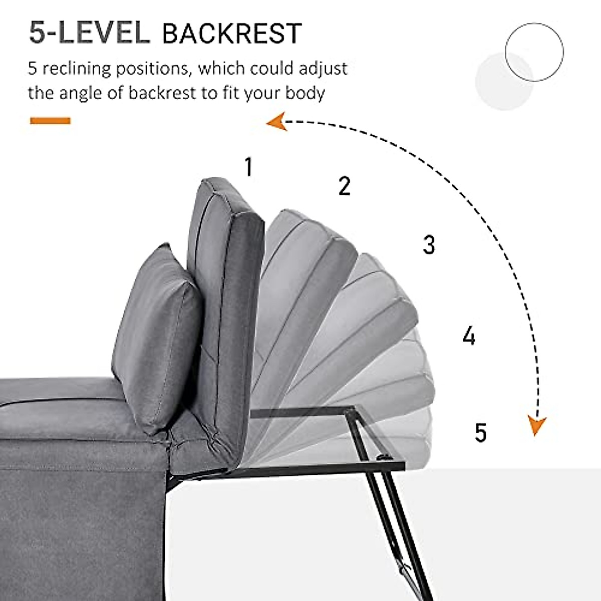 HOMCOM 4-in-1 Multi Function Folding Single Sofa Bed with Retractable Footrest, Convertible Sleeper with Adjustable Backrest for Living Room and Small Spaces, Grey