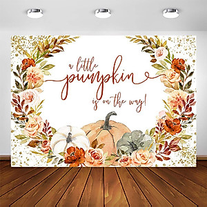 Avezano A Little Pumpkin is On The Way Backdrop Pumpkin Theme Baby Shower Party Decorations Fall Pumpkin Floral Baby Shower Photoshoot Background Photo Booth Banner (7x5ft)