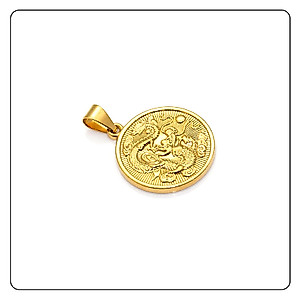 Fusamk Hip Hop 18K Alloy Dragon Round Tag Pendant Coin Necklace(Gold)