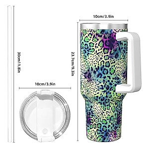 HULIBIN Green Leopard Print Double Deck Stainless Steel Travel Coffee Cup With Lid 40 Oz Ice Bully Cup