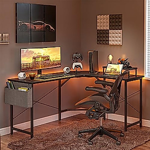 CubiCubi L Shaped Gaming Desk, 59.1 inch Computer Corner Desk with Monitor Shelf for Home Office Study Writing Workstation, Black
