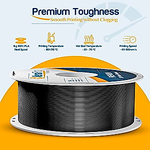 PLA 3D Printer Filament | Black PLA Filament 1.75mm | 1KG Spool (2.2lbs) - Fits Most FDM Printers | Dimensional Accuracy +/- 0.03 mm | 3D Printing Filament 1.75 Will Not Warp, Clog or Break