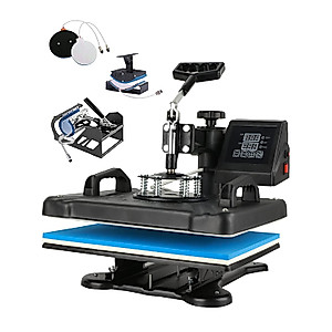 SURPCOS Heat Press Machine, 15" x 12" 5 in 1 Tshirt Printing Press Machine, Combo Mug, T Shirt, Hat, Plate Press, Multifunctional Function Digital Sublimation Heat Machine with 360-Degree Swing Away