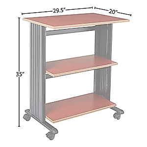 Safco Products Muv Adjustable Printer Stand 1881CY, Cherry Top, Black Frame, Swivel Wheels, Two Adjustable Shelves