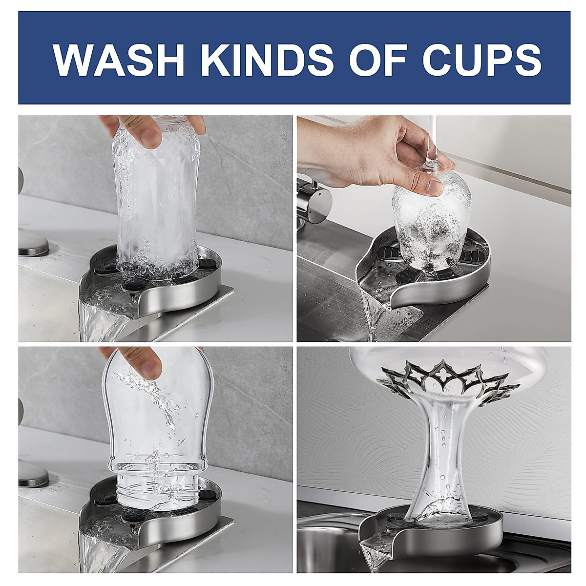 Glass Rinser, BEELIFY Stainless Steel Kitchen Faucet Sink Accessories, Baby Bottle Washer, Grey