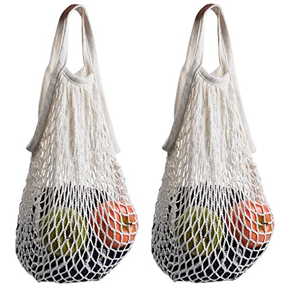STONCEL Pack of 2 Cotton Net Shopping Tote Ecology Market String Bag Organizer (White)