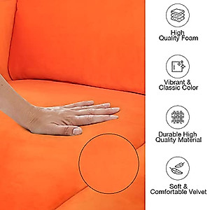 AVZEAR Upholstered Velvet 3-Seat Sofa, Apartment Sofa Sectional Sofa 3 Seater Solid Wood Legs Sofa Couches Bedroom Sofas Mid Century Modern Sofa Couch for Living Room (Orange)