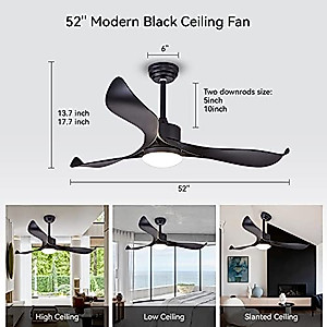 MOBECK 52'' Black Modern Ceiling Fans with Lights and Remote, Indoor Outdoor DC Motor Ceiling Fans with Lights LED for Living Room, Kitchen, Patio, Farmhouse, Bedroom, Gazebo