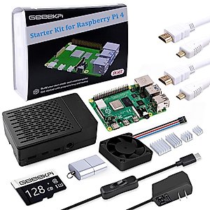 GeeekPi Starter Kit for Raspberry Pi 4 8GB - 128GB Edition, Case with PWM Fan, 18W 5V 3.6A Power Supply with ON/Off Switch, HDMI Cables (8GB RAM)