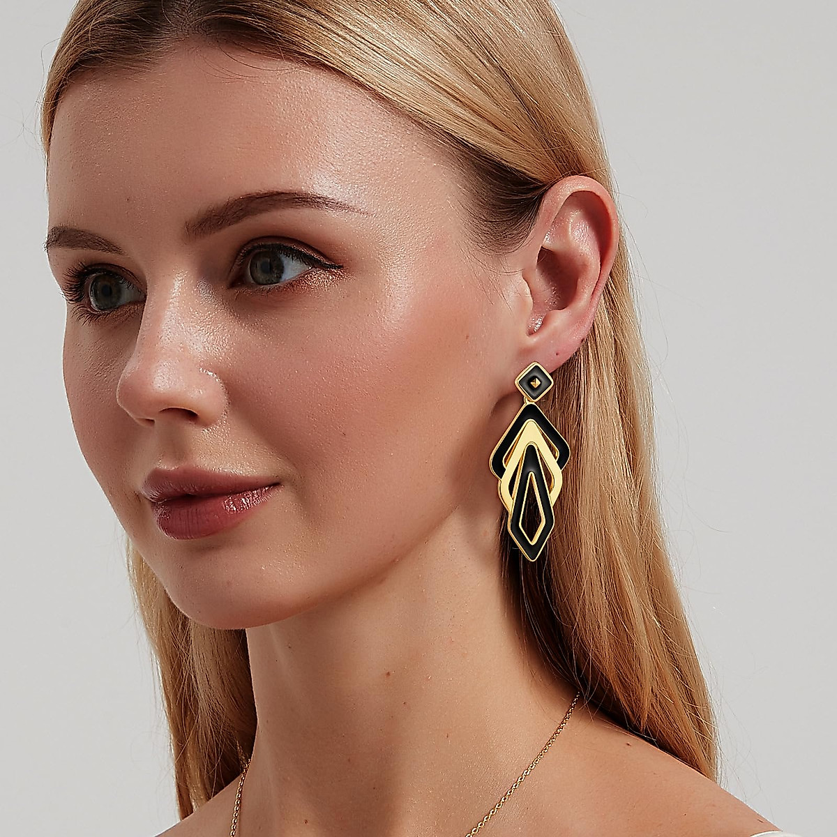 Black Gold Dangle Earrings for Women, 14K Gold Plated Drop Fashion Statement Jewelry Lightweight Dangle Earrings