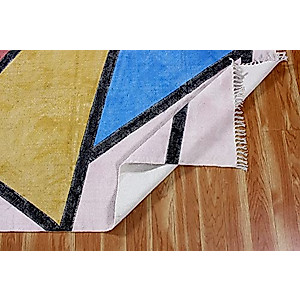 Casavani Hand Block Printed Cotton Dhurrie Geometric Pink & Yellow Area Rug Doormat Floor Rug Indoor Area Rugs for Bedroom Living Room Laundry Room 3x20 Feet Runner