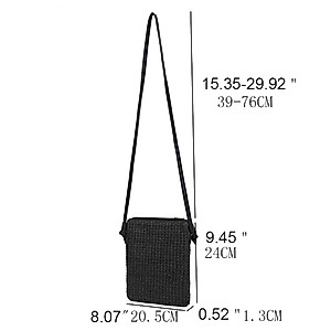 Women Straw Crossbody Purse Bag, Cute Handwoven Rattan Bag Mini Weave shoulder beach bag, Girls Summer Crossbody Purse and Handbag for Beach Sea Travel (Black)