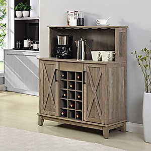 Home Source Bar Cabinet with Wine Rack and Glass Doors (Grey wash- Solid)