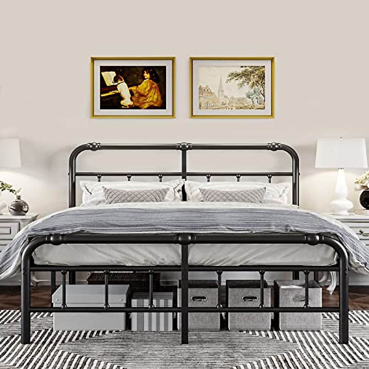 THEOCORATE California King Bed Frame with Headboard and Footboard,14 Inch High 3500lbs Support Metal Platform with Storage,No Box Spring Needed,Noise Free,Anti-Slip,Easy Assembly,Black