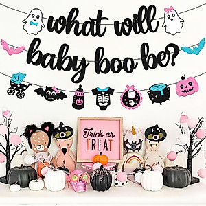 Halloween Gender Reveal Banner What will Baby Boo Be Banner Halloween Ghost Bats Theme Boo-y or Ghoul He or She Blue or Pink Boy or Girl Gender Reveal Baby Shower Party Supplies
