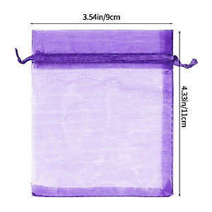 Bskifnn 100pcs Organza Bags Satin Drawstring Organza Pouch Mother's Day Valentine's Day Halloween Candy Bags Wedding Party Favor Gift Bag Jewelry Bags 3.54''x4.33''(9x11cm) (Purple)