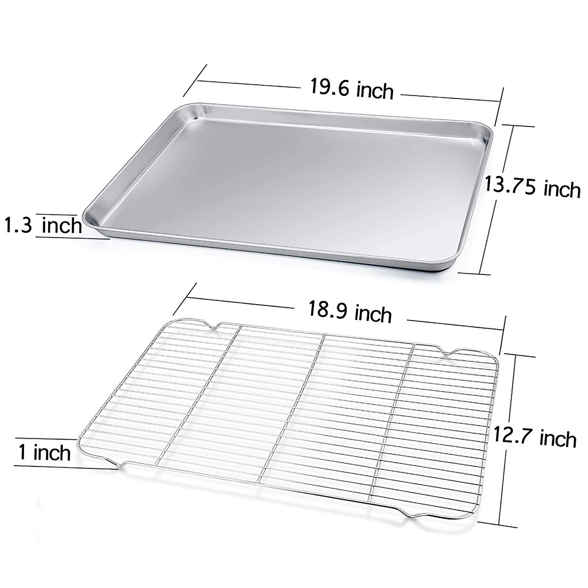 TeamFar Baking Sheet with Rack Set of 4, 20’’×14’’×1.2’’, Half Size Stainless Steel Cookie Sheet Baking Pans with Cooling Rack Set, Non Toxic & Rust Free, Mirror Finish & Easy Clean, 2 Pans & 2 Racks