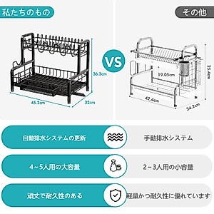 romision 2 Tier Dish Drying Rack, Large Dish Racks and Drainboard Set with Utensil Holder, Dish Drainer for Kitchen Counter, Black
