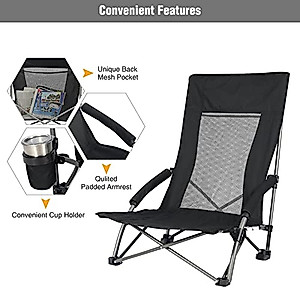 REDCAMP High Back Beach Chairs for Adults, Oversided Folding Low Beach Chairs for Concerts, Lightweight Portable for Camping Backpacking Outdoor Sports Events, Black