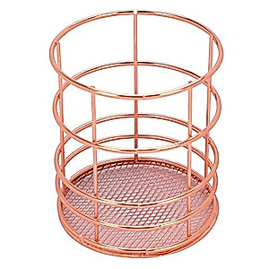 Rose Gold Metal Wire Desktop Pencil Holder Pen Cup Modern Decorative Makeup Brush Pot Multi-Use Desk Stationery Storage Organizer Container for Women, Girls, Office, Home, Dorm