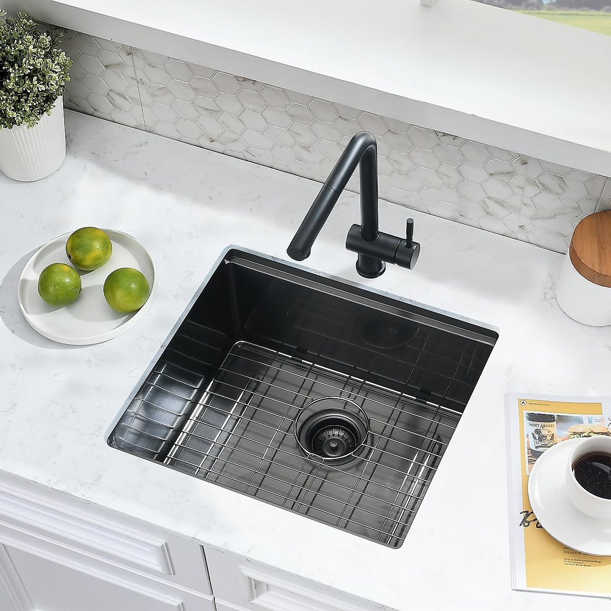 SOMRXO 20x18 Inch Undermount Workstation Bar Sink - 16-Gauge Gunmetal Black Stainless Steel, Single Bowl Compact Design for Outdoor, RV & Small Kitchens