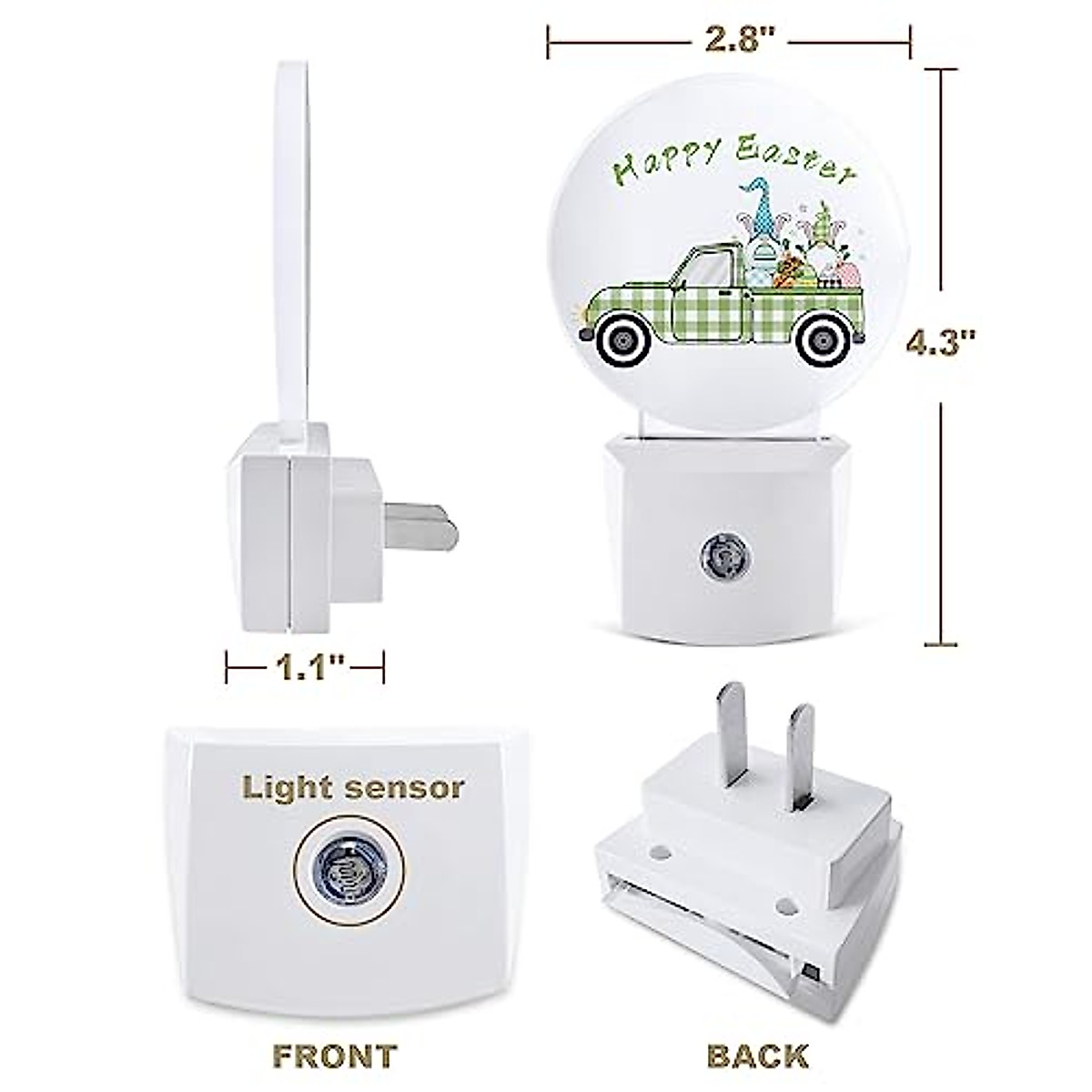 Night Light Plug into Wall, LED Nightlights Happy Easter Green Plaid Truck Pull Gnomes and Eggs Small Nightlight Auto Dusk-to-Dawn Sensor Lamp LED Night Lights for Kid's Bedroom, Bathroom