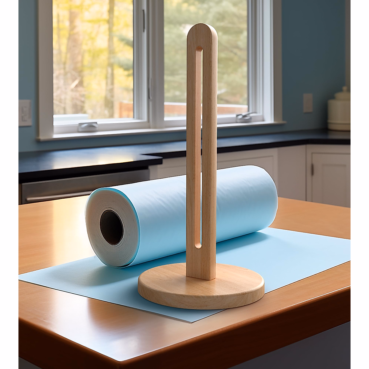 CHAUNCEY HOME Wooden Paper Towel Holder Stand for Jumbo Roll - Stylish Kitchen Paper Rack Bathroom Towel Roll Stand Organizer, Solid Wood Simply Standing Countertop Paper Roll Holder