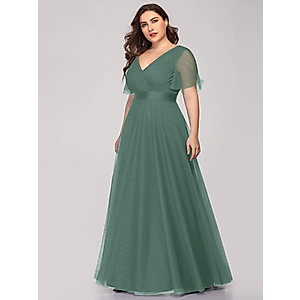 Ever-Pretty Women's Ruffle Sleeves Double V-Neck Tulle Wedding Party Dresses Plus Size Green US20