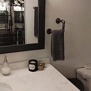 Vintage Towel Rack Industrial Pipe Towel Holder Wall Mounted Rustic Towel Holder Heavy Duty Iron Towel Holder V-Shape Electroplated Finish with Hardware Ideal for Bathroom Bedroom Kitchen Black